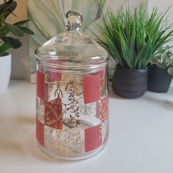 Kitchen | Vintage Mcm Glass Apothecary Jar Cannister With Lid Red ...
